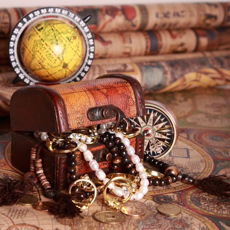 Treasure chest and globe stock photo. Image of cash, atlas - 7995422