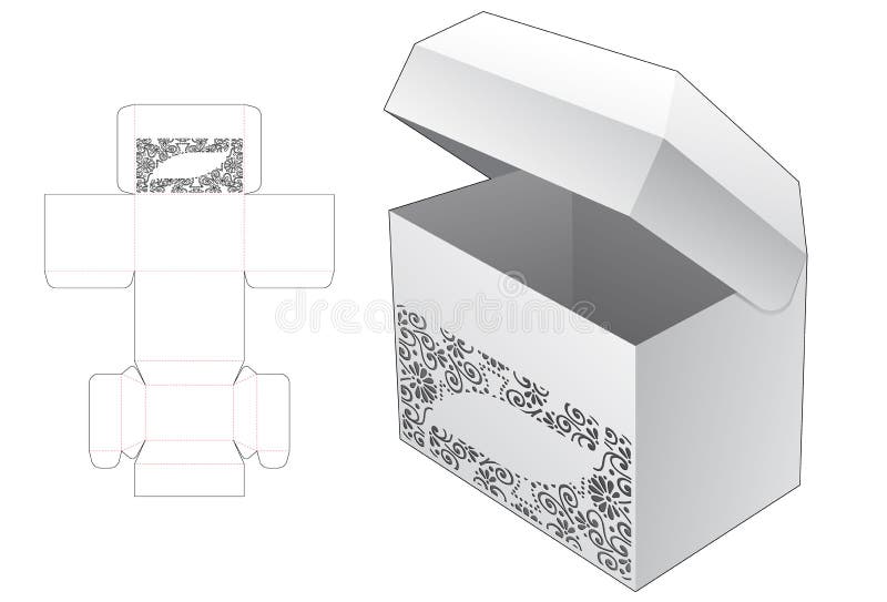 Chest Flip Packaging Box with Stenciled Pattern Die Cut Template and 3D ...