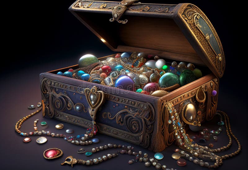 Chest with Gems, Jewelry and Coins. AI Generated Stock Illustration ...