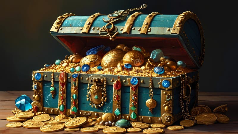 A Chest and Gold Coins with Jewels. the Tale of the Magic Lamp Stock ...