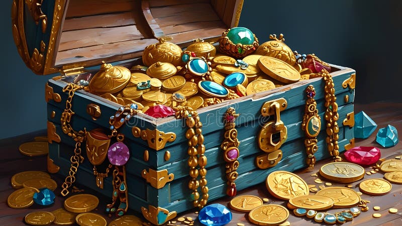 A Chest and Gold Coins with Jewels. the Tale of the Magic Lamp Stock ...