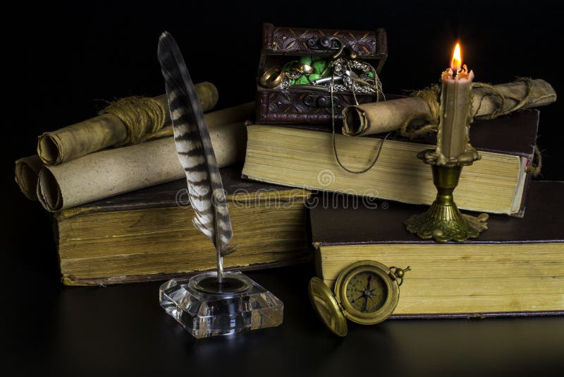 The Chest with Jewelry, Old Documents in Scrolls and Books, a Burning ...