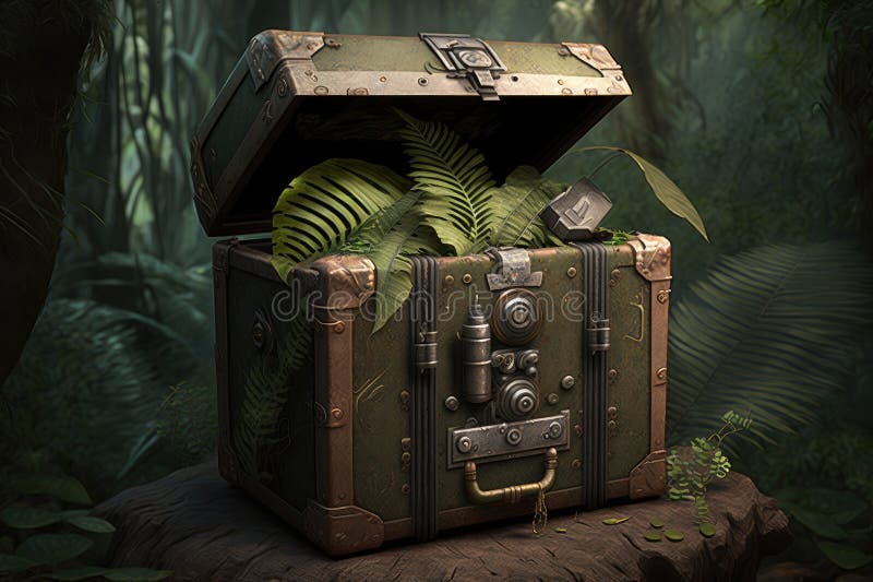 Chest with Old Stuff and Boxes in the Jungle Stock Illustration ...