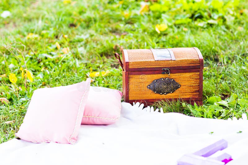 Chest on the Rug in a Meadow Stock Image - Image of empty, necklace ...