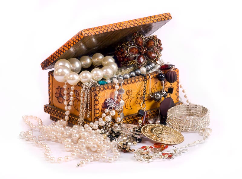 Chest and Treasures and Beads Stock Photo - Image of pirate, chest ...