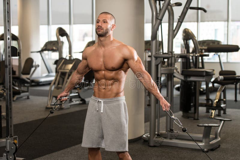 Chest Workout Cable Crossover Stock Photo - Image of exercise, flexing ...