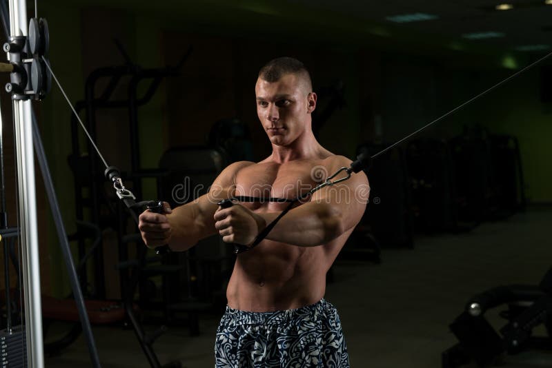 Chest Workout Cable Crossover Stock Image - Image of lighting, aerobics ...