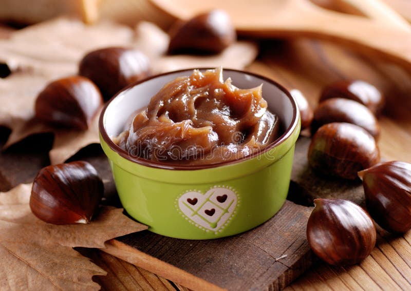 Chestnut cream in the bowl stock image. Image of brown - 47201807