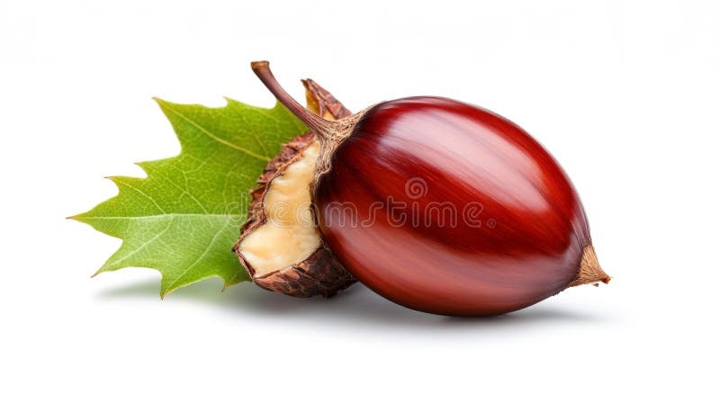 Chestnut with Green Leaves Isolated on White Stock Illustration ...