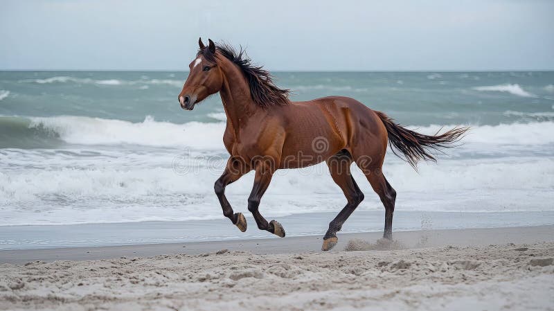 Majestic Chestnut Horse Galloping Beach Stock Photos - Free & Royalty ...