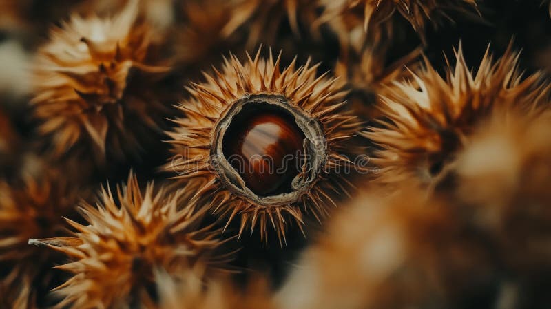 Chestnut Inside Husk Surrounded by Sharp Spines in Focus Stock Image ...