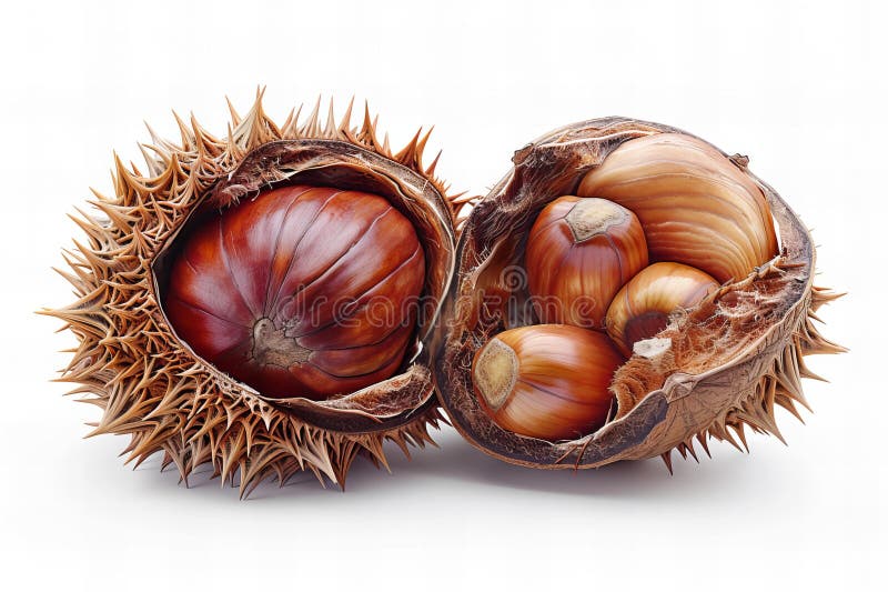 Opened Magical Spiky Brown Hazelnut Fruit Stock Illustrations – 4 ...