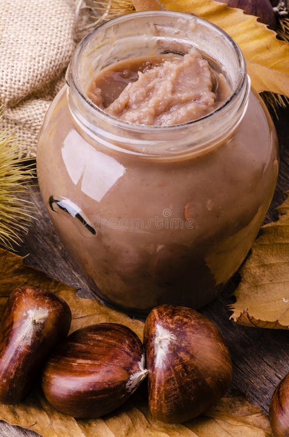 Chestnut jam in glass jar stock photo. Image of autumnal - 153307454