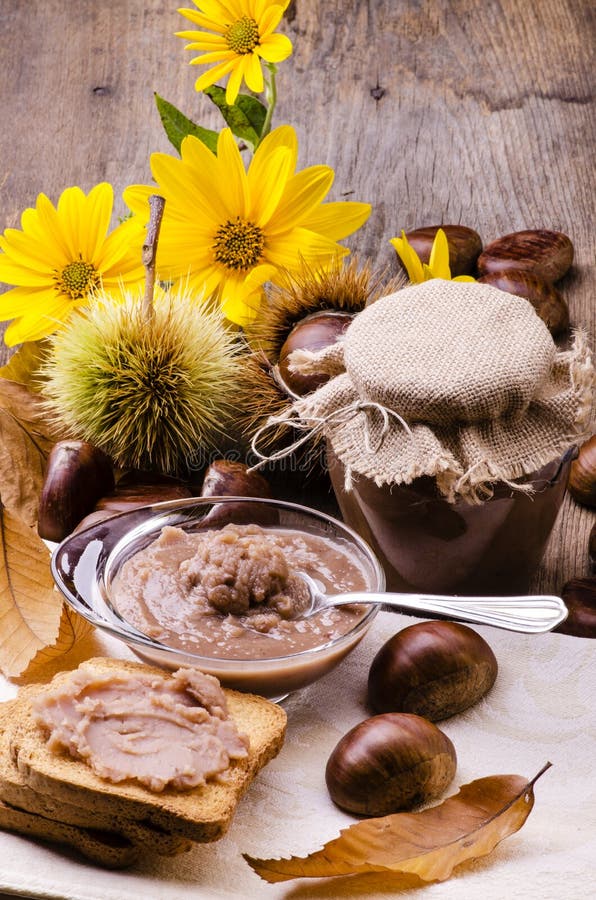 Chestnut jam in glass jar stock photo. Image of natural - 153307578