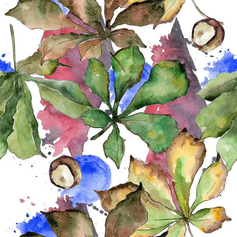 Chestnut Leaves Pattern in a Watercolor Style. Stock Illustration ...