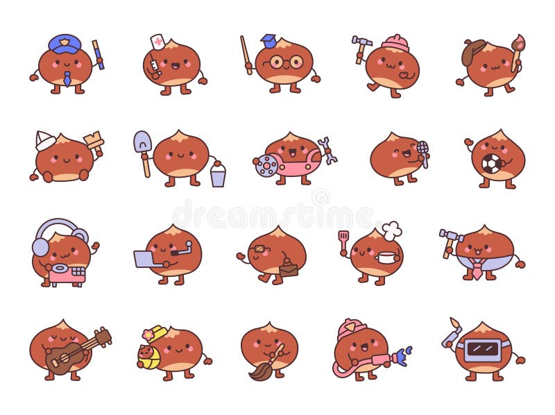 Chestnut Professions Cartoon Set Stock Vector - Illustration of glasses ...