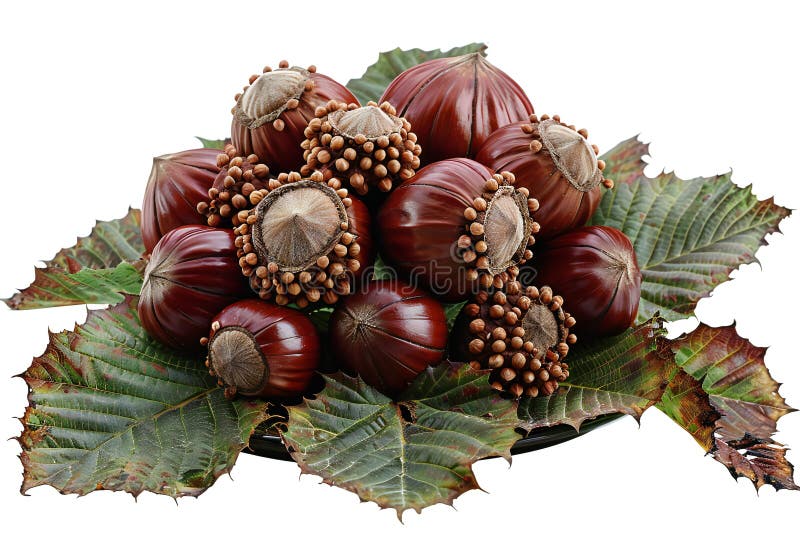 A Chestnut Tree with Green Leaves and Two Nuts Isolated on a White ...