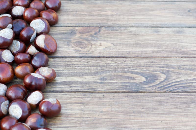 Chestnuts on the boards stock photo. Image of leaf, pattern - 44690000
