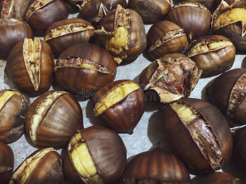 The Chestnuts Cooked in the Oven Stock Photo - Image of aroma, dessert ...