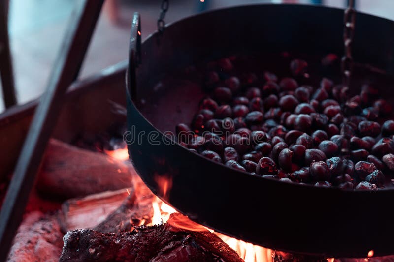 Chestnuts Roasting on Fire Close Up Stock Image - Image of autumn ...