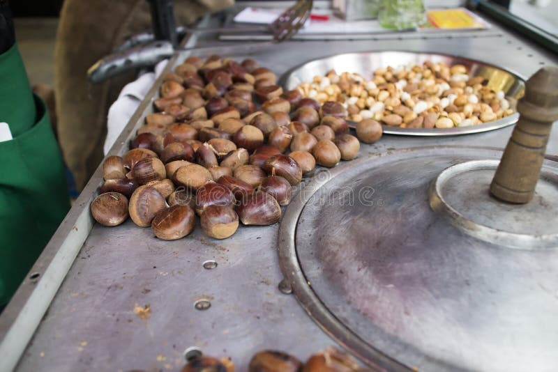 Chestnuts Roasting on Sidewalk Cart Stock Photo - Image of roasting ...