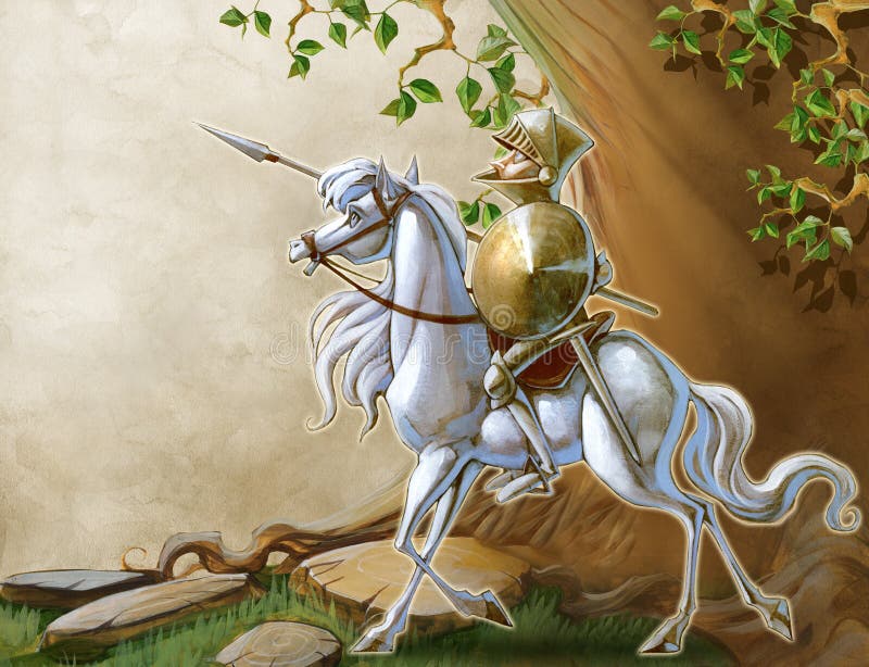 Chevalier Sur Le Cheval Blanc Illustration Stock - Illustration du fond ...