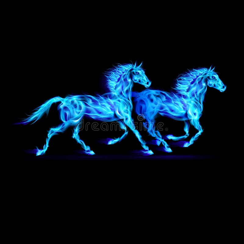 Cheval Bleu Courant Du Feu. Illustration de Vecteur - Illustration du ...