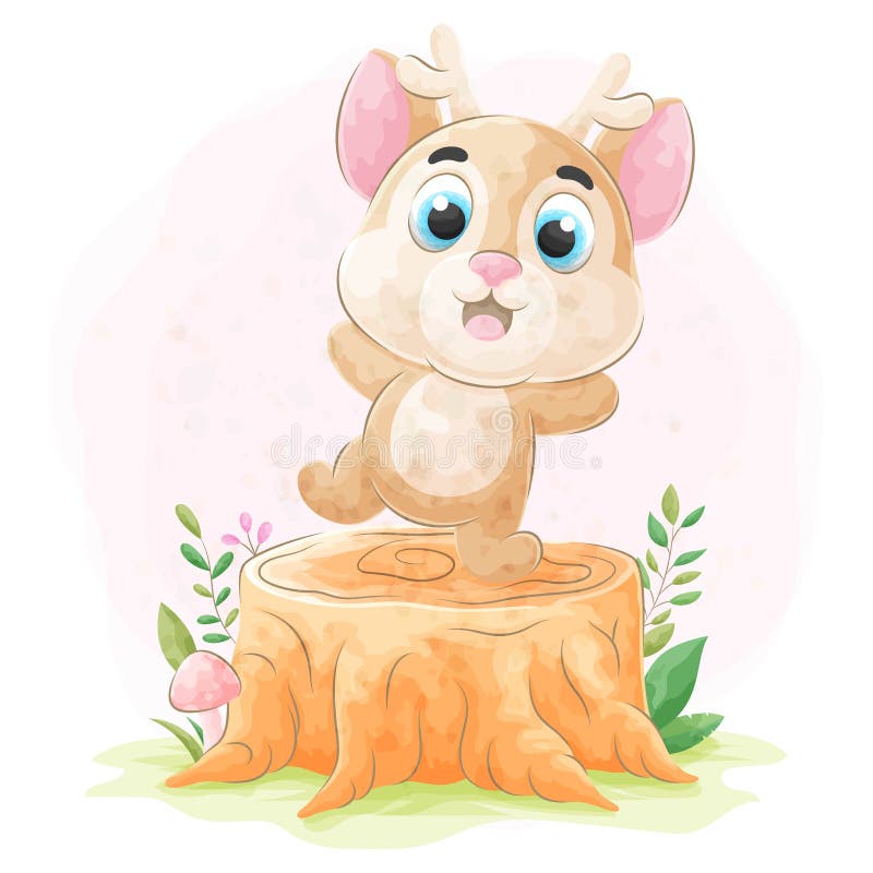 Chevreuil Mignon Avec Illustration Aquarelle Illustration Stock ...