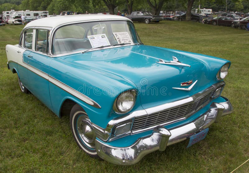 Chevy Bel Air Blue 1956 Och Vit Bil Redaktionell Fotografering för ...