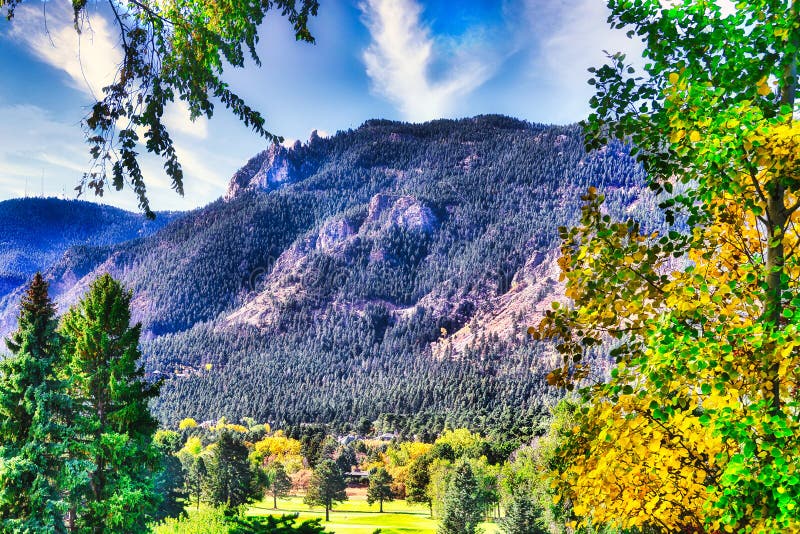 Cheyenne Mountain and NORAD Behind the Broadmoor Hotel Stock Image ...