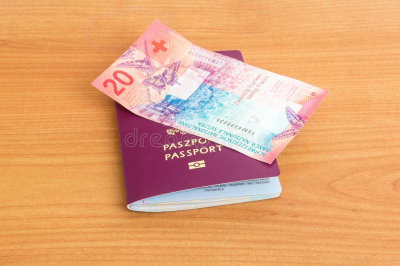 20 CHF Banknote on Biometric Passport Stock Image - Image of europe ...