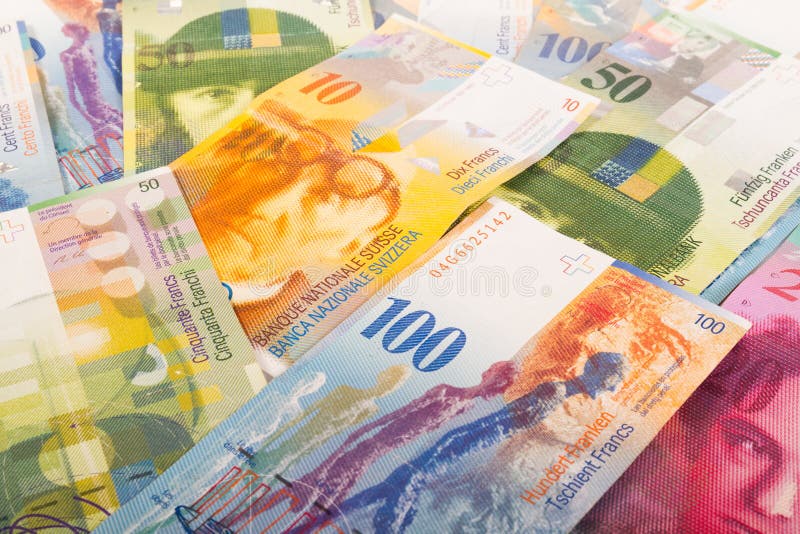 100, 50, 20, and 10 CHF Swiss Banknotes Stock Image - Image of ...