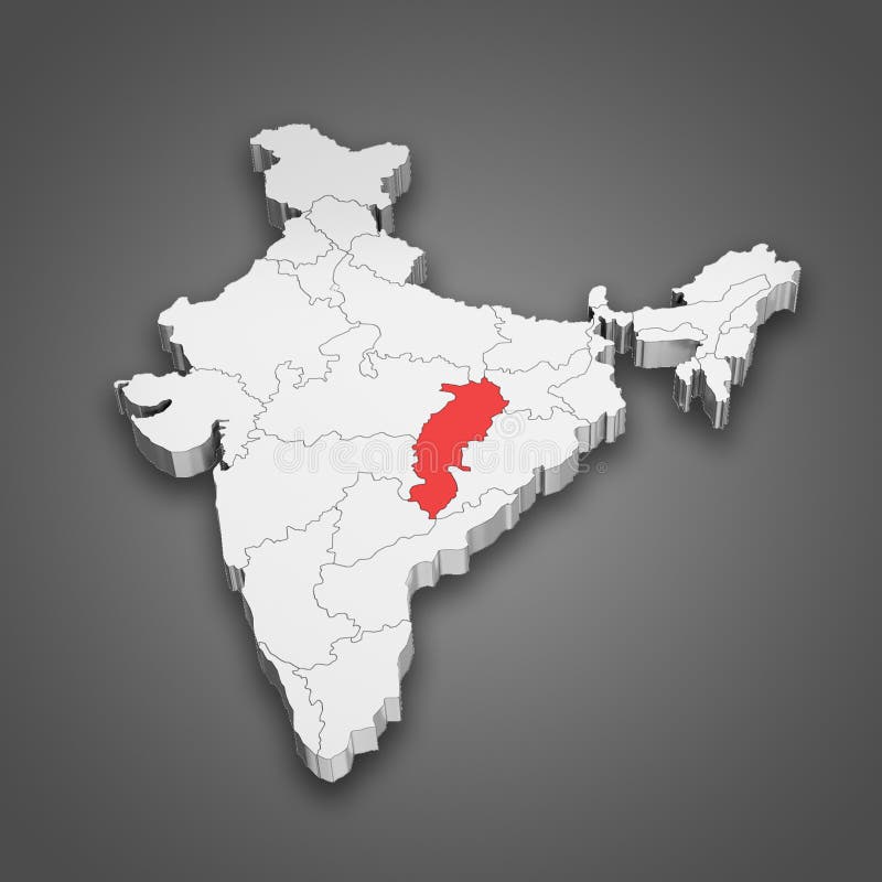 Chhattisgarh State Location within India Map. 3D Illustration Stock ...