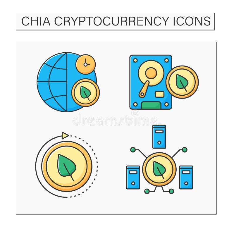Chia Cryptocurrency Color Icons Set Stock Vector - Illustration of ...