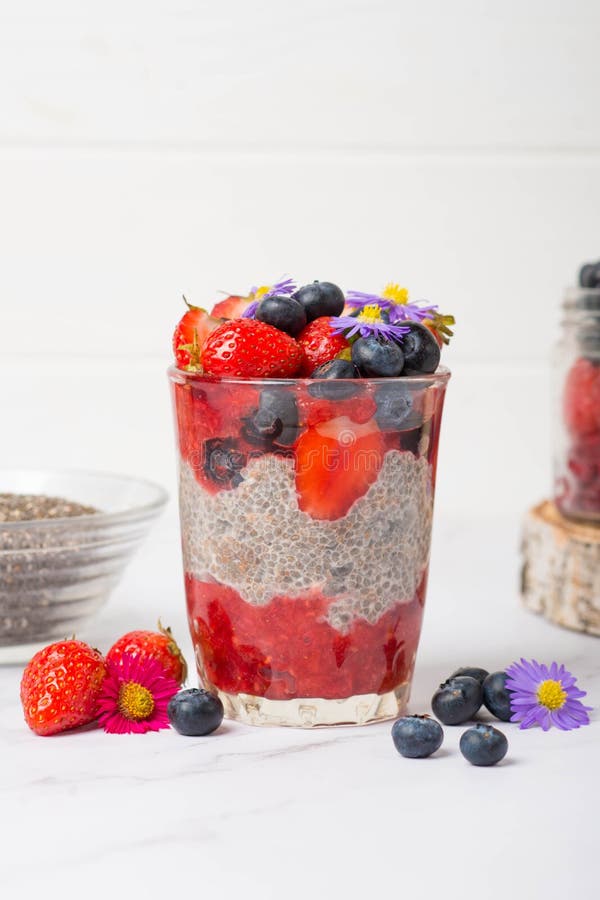 Chia Pudding with Berries and Flowers Stock Image - Image of breakfast ...