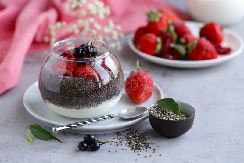 Chia pudding with berries stock image. Image of bowl - 140949611