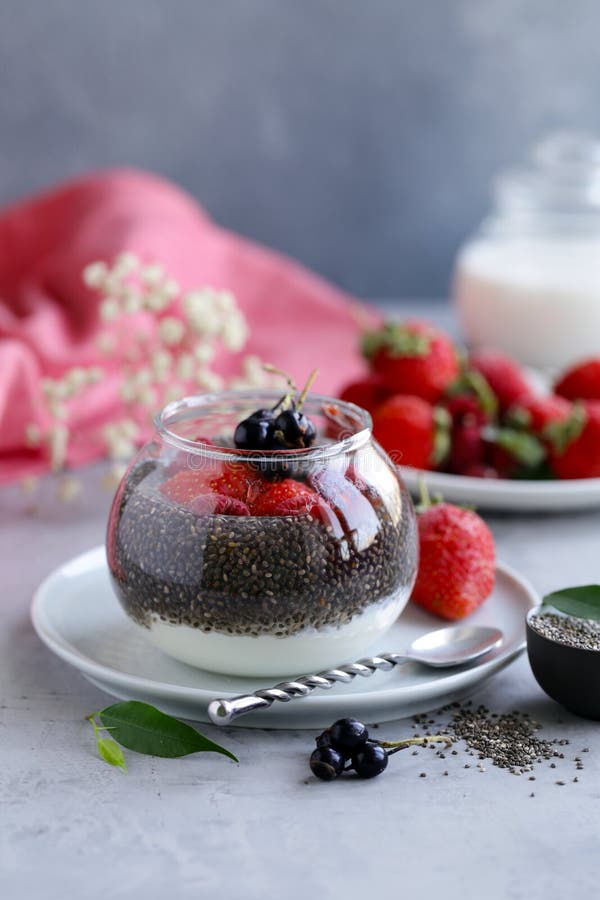 Chia pudding with berries stock image. Image of bowl - 141619615