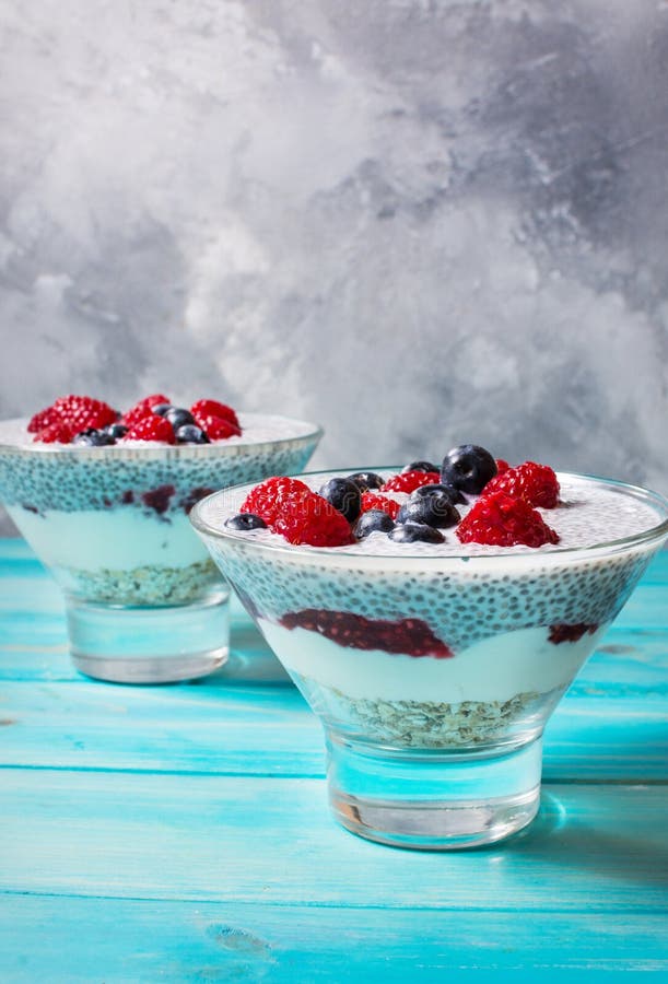 Chia Pudding with Fresh Berries and Jam. Superfoods Concept Stock Photo ...