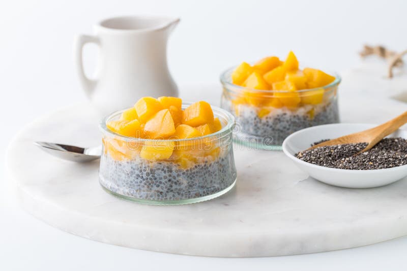 Chia Pudding Parfaits Topped with Chopped Mango Pieces, Ready for ...