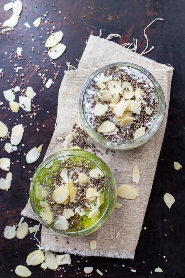 Chia Seed Pudding with Almond Milk and Fresh Fruit Topping Stock Image ...