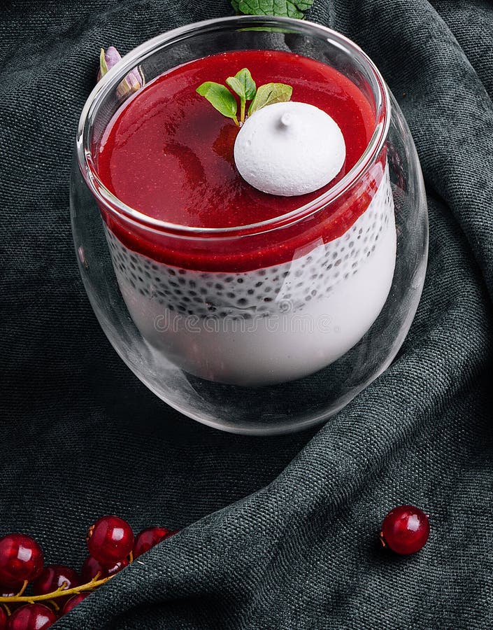 Chia Seed Pudding with Sugar Cranberry Topping Stock Image - Image of ...