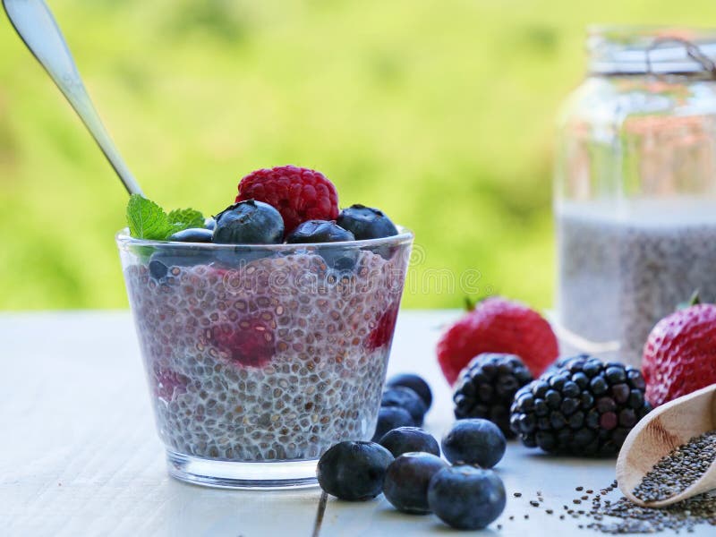 Chia Seed Pudding with Summer Berries Stock Image - Image of snack ...