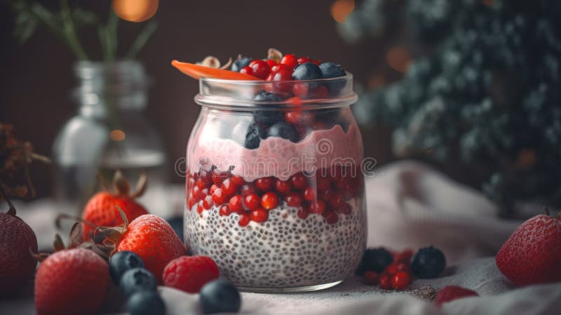 Chia Seeds Pudding with Mixed Berries. Elegant Background Stock ...