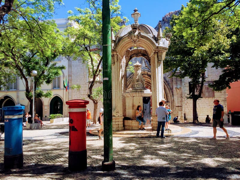 Largo Do Chiado Square with Statue of Antonio Ribeiro and Historic Tram ...