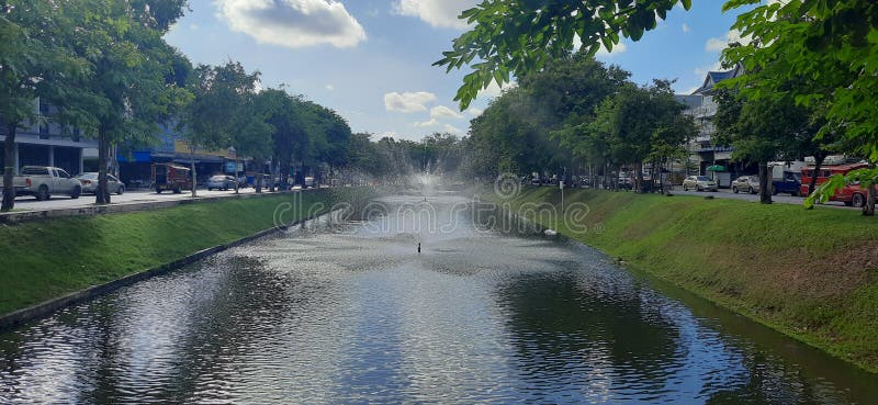 Chiang Mai Moat with Water Behind the Sky and Mountains Editorial Stock ...