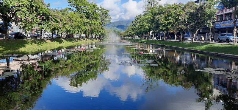 Chiang Mai Moat with Water Behind the Sky and Mountains Editorial Stock ...