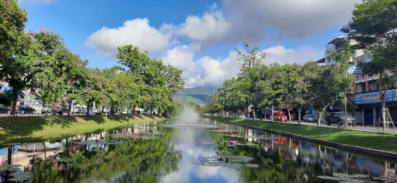 Chiang Mai Moat with Water Behind the Sky and Mountains Editorial Stock ...