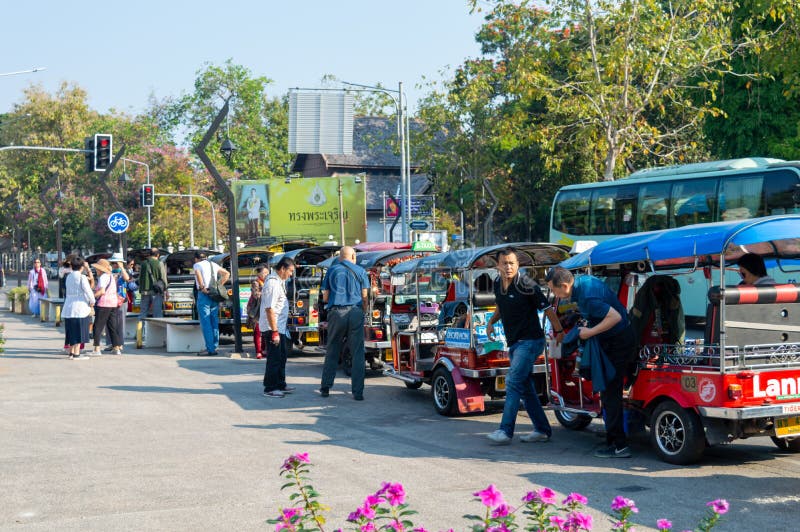 CHIANG MAI THAILAND-10 JANUARY 2020:a Group of Tourists Who Take a Tuk ... CHIANG MAI THAILAND-10 JANUARY 2020:a Group of Tourists Who Take a Tuk ...