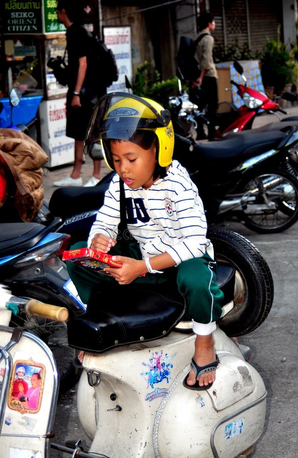 Chiang Mai, Thailand: Little Boy on Motorcycle Editorial Photo - Image ...
