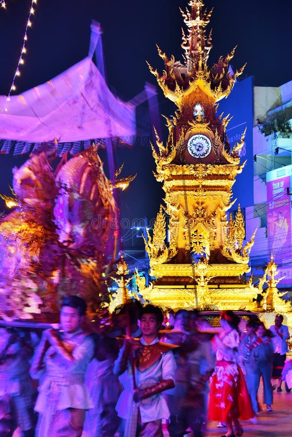 Golden Clock Tower in Chiang Rai, Thailand after Sunset Editorial ...